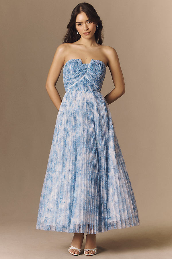 HUTCH Corene Strapless Floral Tulle A-Line Midi Dress